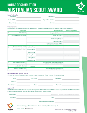 Fillable Online Notice of Completion Australian Scout Medallion Award Fax Email Print - pdfFiller
