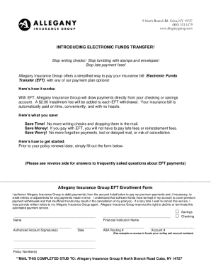 Fillable Online introducing electronic funds transfer! - Allegany Insurance Group Fax Email ...