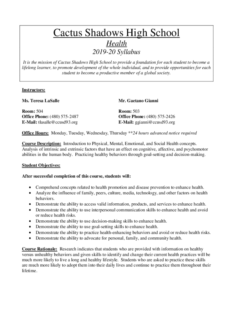 Fillable Online Cactus Shadows High School to begin in-person classes ...