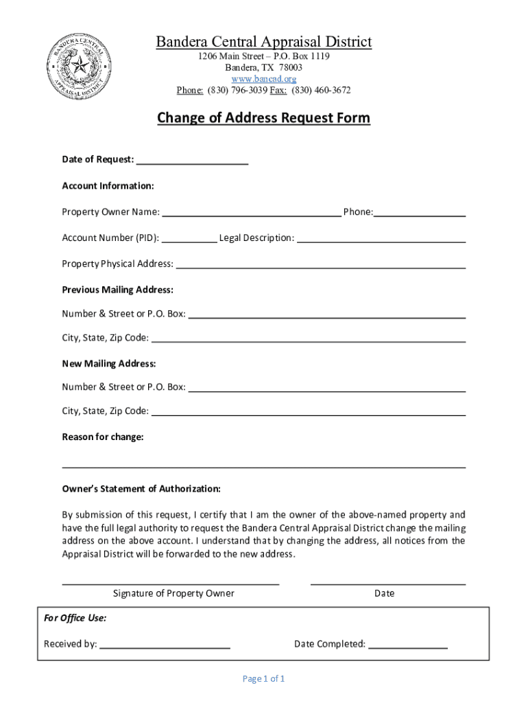 Fillable Online Change of Address Request Form - Bandera CAD Fax Email ...