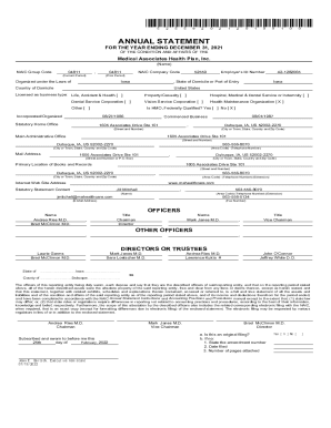 Fillable Online ANNUAL STATEMENT First Medical Health Plan , Inc. Fax ...