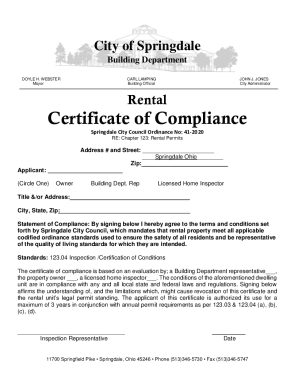 Fillable Online Certificate of Compliance - City of Springdale Fax Email Print - pdfFiller