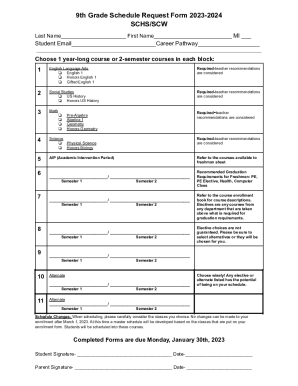 Fillable Online 9th Grade Schedule Request Form 2023-2024 Fax Email ...