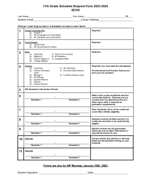 Fillable Online 11th Grade Schedule Request Form 2023-2024 Fax Email ...