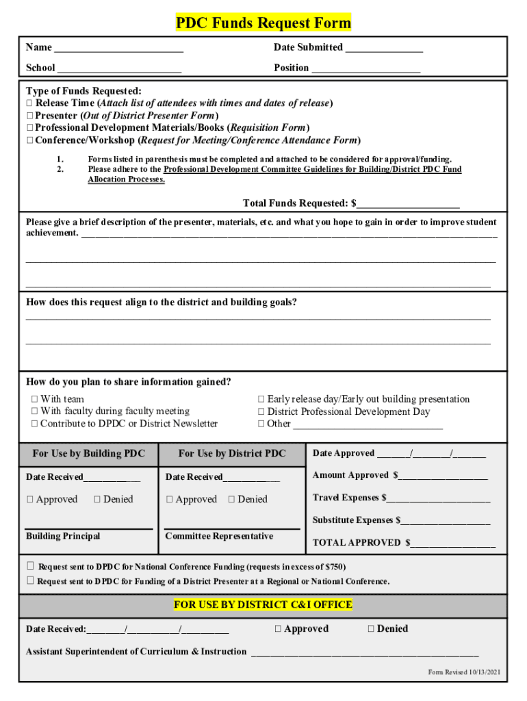 Fillable Online PDC Funds Request Form Fax Email Print - pdfFiller