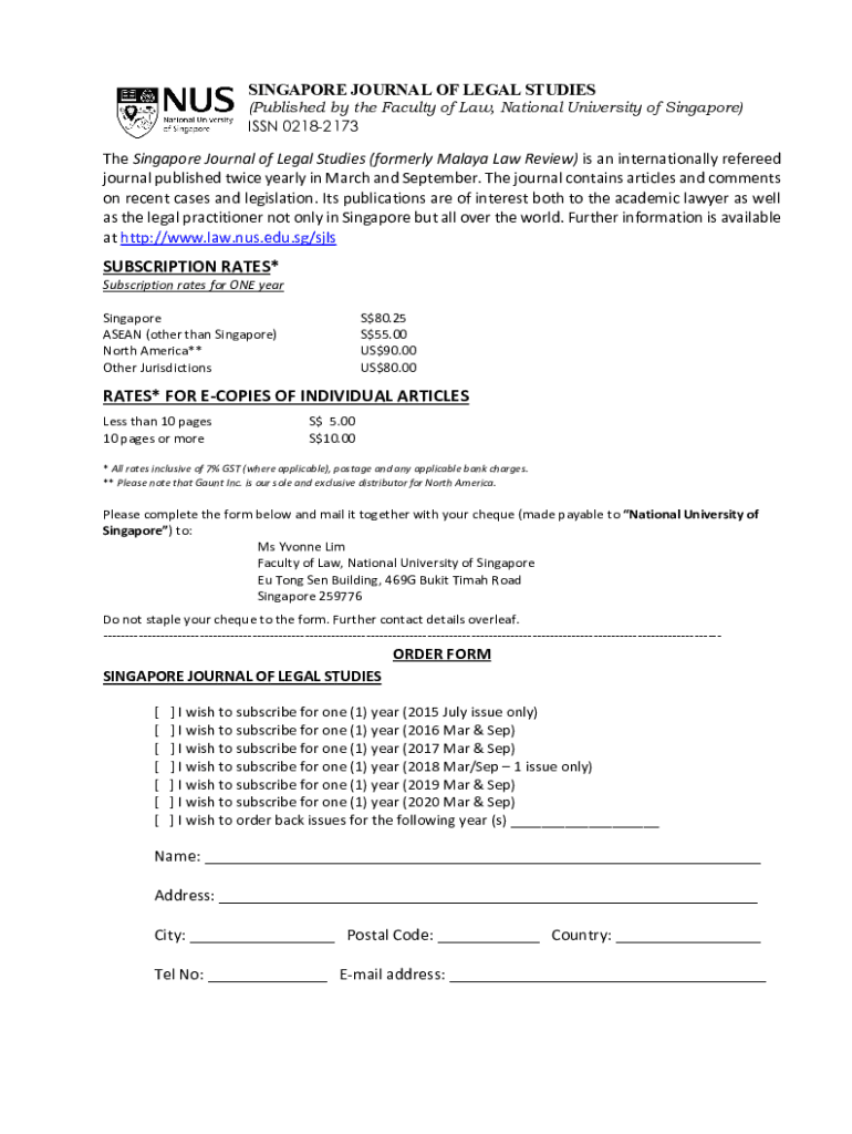 Fillable Online Home Page - NUS Law Singapore Journal of Legal Studies Fax Email Print - pdfFiller