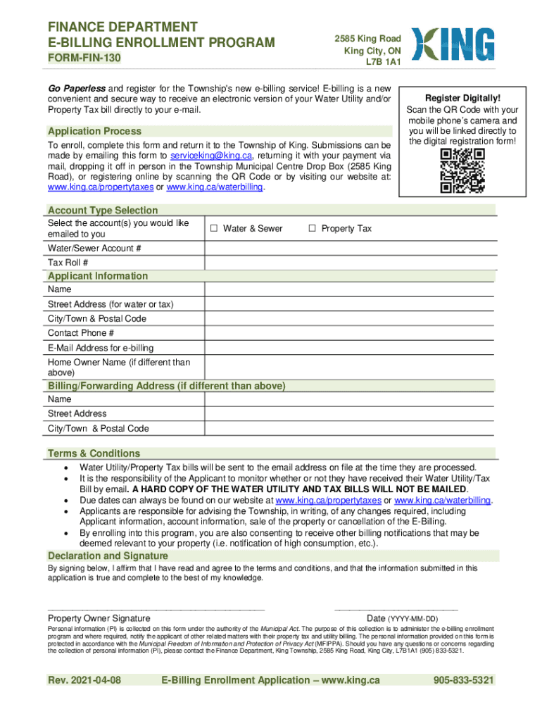 Fillable Online E-Billing Registration Form - Paperless Option Fax ...