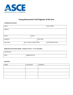 Fillable Online ASCE Young Government Civil Engineer of the Year Award Nomination Form. ASCE ...