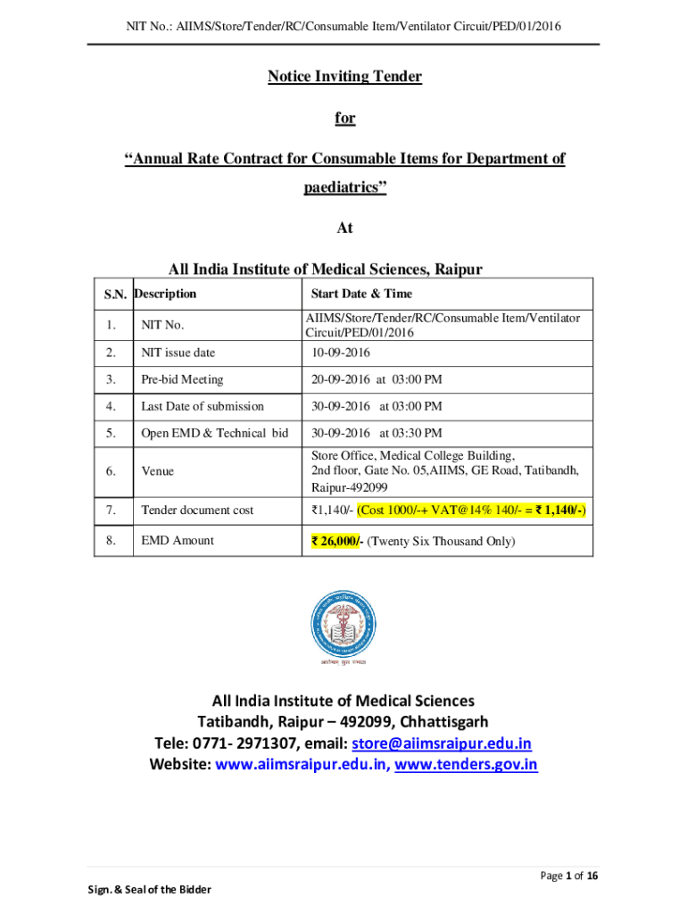 Fillable Online Tender Documents (RC) Consumable Fax Email Print ...