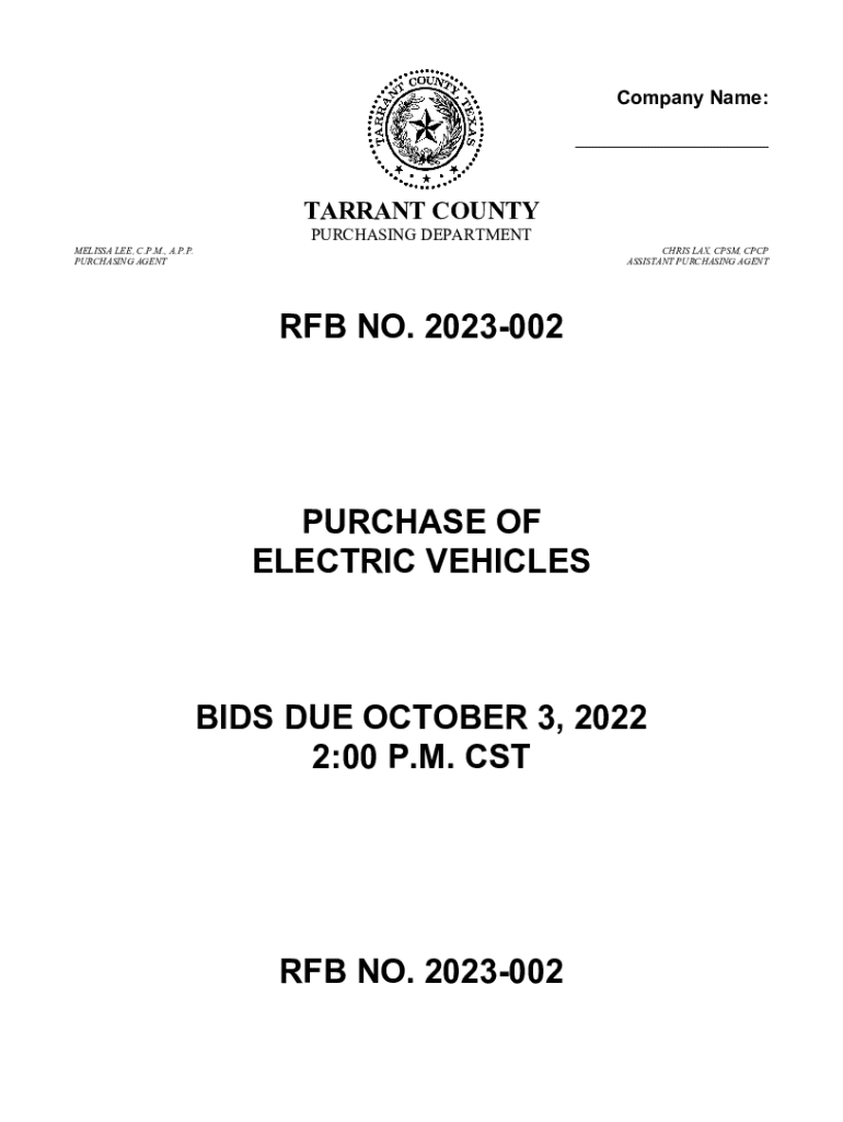 Fillable Online rfb no. 2023-002 purchase of electric vehicles bids due ...