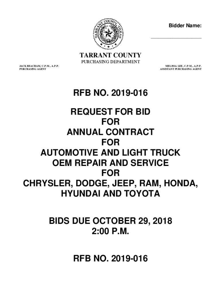 Fillable Online rfb no. 2019-016 request for bid for annual contract for ... Fax Email Print ...
