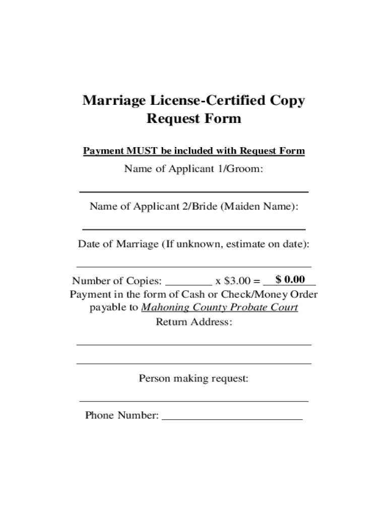 Fillable Online Marriage License-Certified Copy Request Form Fax Email ...
