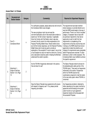 Fillable Online FORM T RFP ANSWER FORM Answer Sheet 1 of 5 Sheets RFP ...