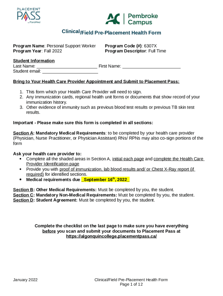 Clinical/Field Pre-Placement Health ... - Yumpu Doc Template | pdfFiller
