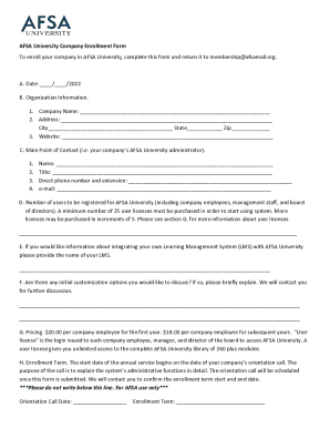 Fillable Online AFSA University Company Enrollment Form Fax Email Print ...