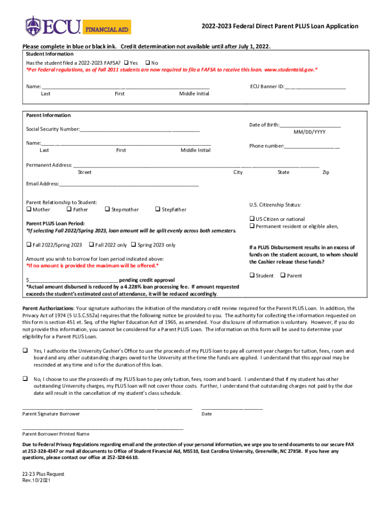 Fillable Online 2022-2023 Federal Direct Parent PLUS Loan Application ...