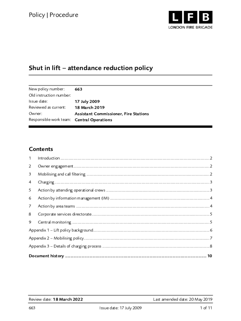 Fillable Online shut in liftattendance reduction policy - London Fire ...