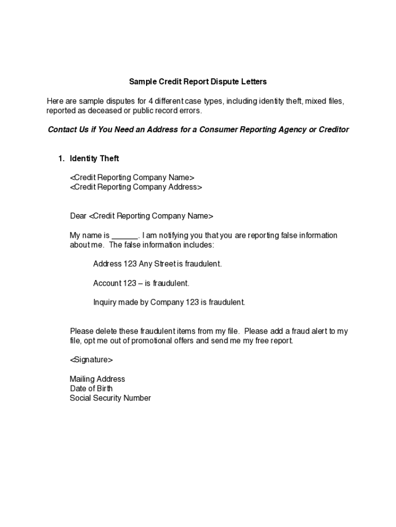 Fillable Online Free Sample Credit Report Dispute LetterThe Adkins Firm ...