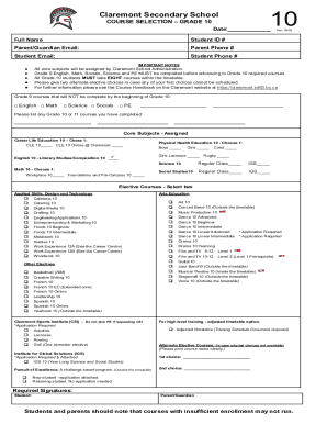 Fillable Online Grade 9 Course Selection Sheet Web.pdf Fax Email Print ...