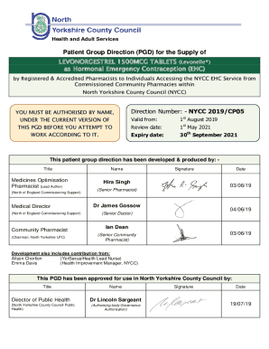Fillable Online NATIONAL Patient Group Direction for the supply and/or ...