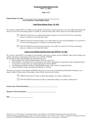 Fillable Online Sample Cadet Release Form Fax Email Print - pdfFiller