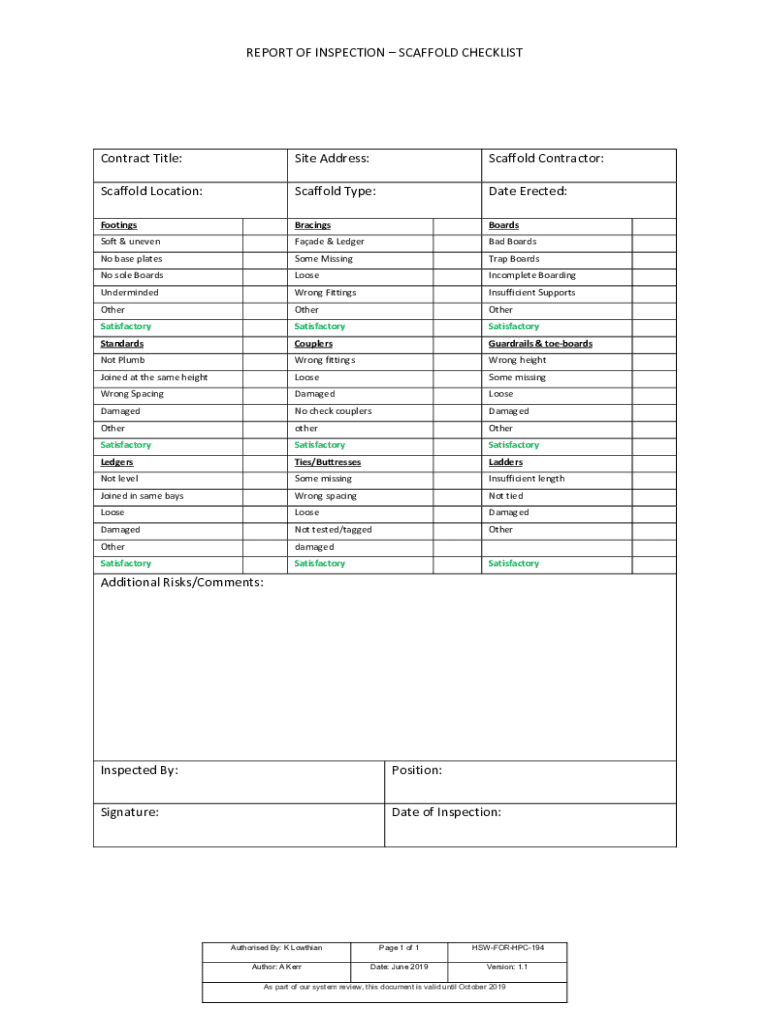 Fillable Online HSW-FOR-HPC 194 Scaffold inspection Form Fax Email ...