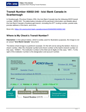 Fillable Online Routing Number for the Icici Bank Canada in Scarborough ...
