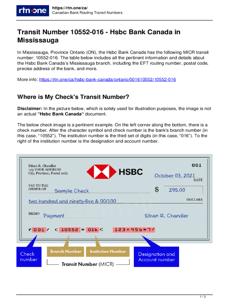 Fillable Online 001610552Transit and Routing Numbers for the Hsbc Bank ...