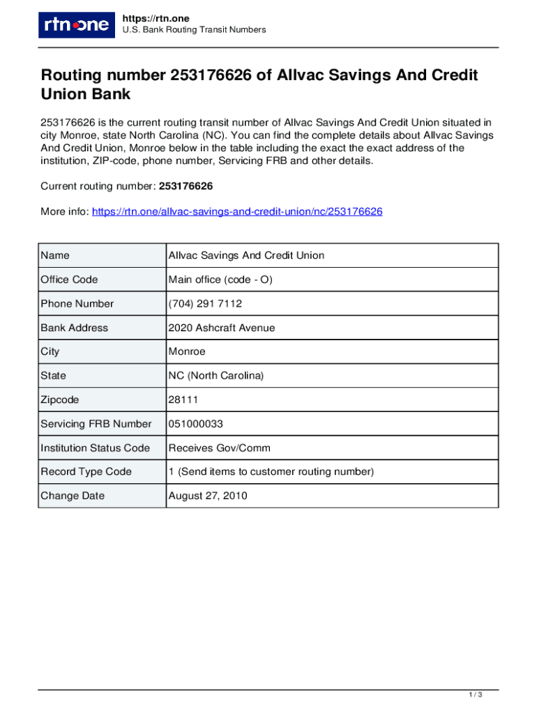 Fillable Online Routing Number of Allvac Savings And Credit Union in ...