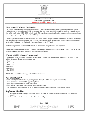 Fillable Online ANSEP Career Explorations 2021 Student Application Form ...
