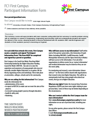 Fillable Online FC1 First Campus Participant Information Form - NET Fax ...