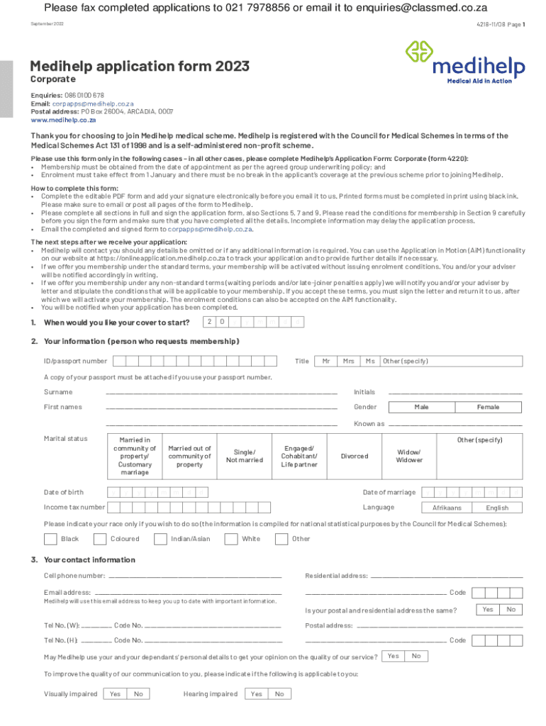 Fillable Online Medihelp application form 2023 Fax Email Print - pdfFiller
