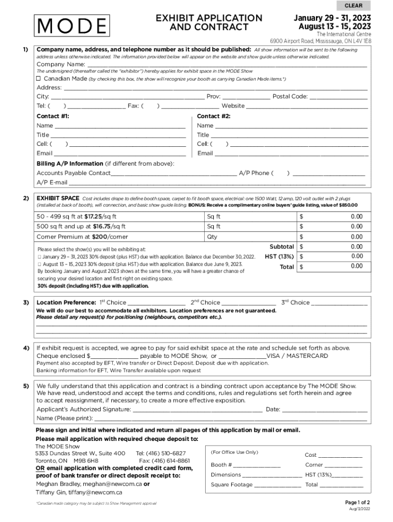 Fillable Online EXHIBIT APPLICATION AND CONTRACT - Squarespace Fax Email Print - pdfFiller