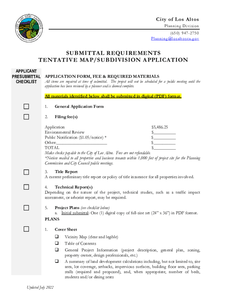 Fillable Online Tentative Map Submittal Requirements - City of Los Altos Fax Email Print - pdfFiller