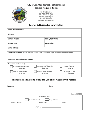 Fillable Online City of Los Altos Recreation Department - Banner ...
