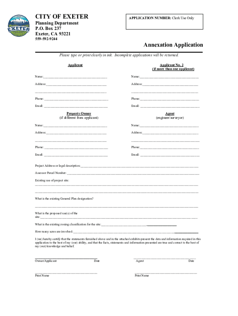 Fillable Online Annexation-Application.pdf - City of Exeter Fax Email Print - pdfFiller