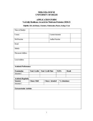 Fillable Online Ved Jolly Award application form, I Year 2020-21 Fax ...
