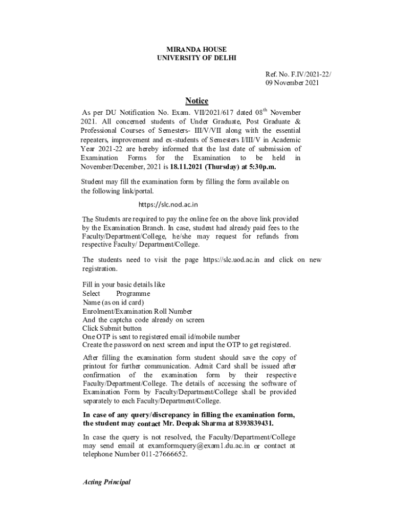 Fillable Online Examination Form Filling Notice for the Exam Nov-Dec 2021 1 Fax Email Print ...