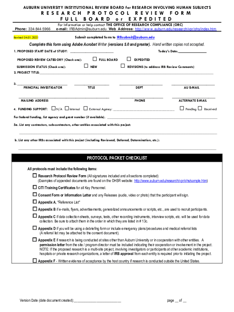 Fillable Online ORC - Human Research (IRB) - Forms - Auburn University ...