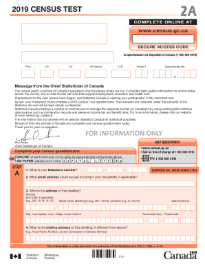 Fillable Online 2019 CENSUS TEST FOR INFORMATION ONLY - Statistique ...