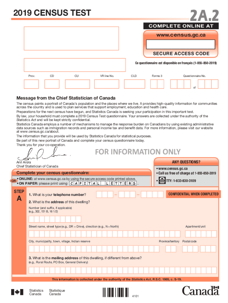 Fillable Online 2019 Census Test: Form 2A Fax Email Print - pdfFiller