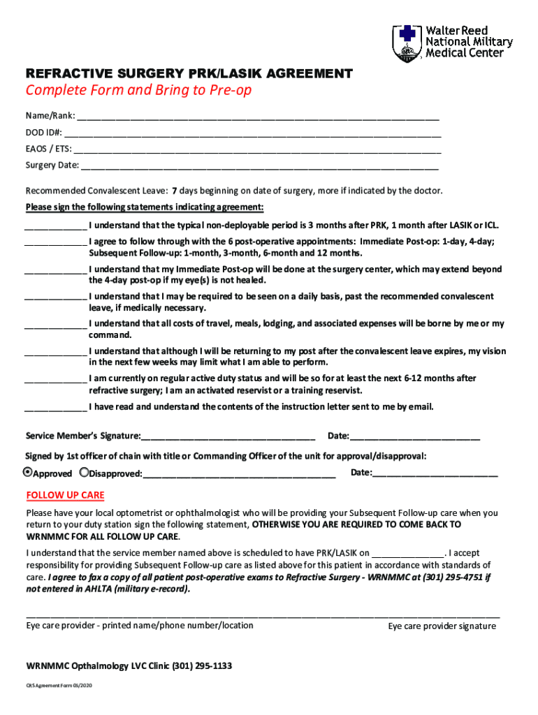 Fillable Online Refractive Surgery Consult Form An Active Duty Only Program Fax Email Print ...