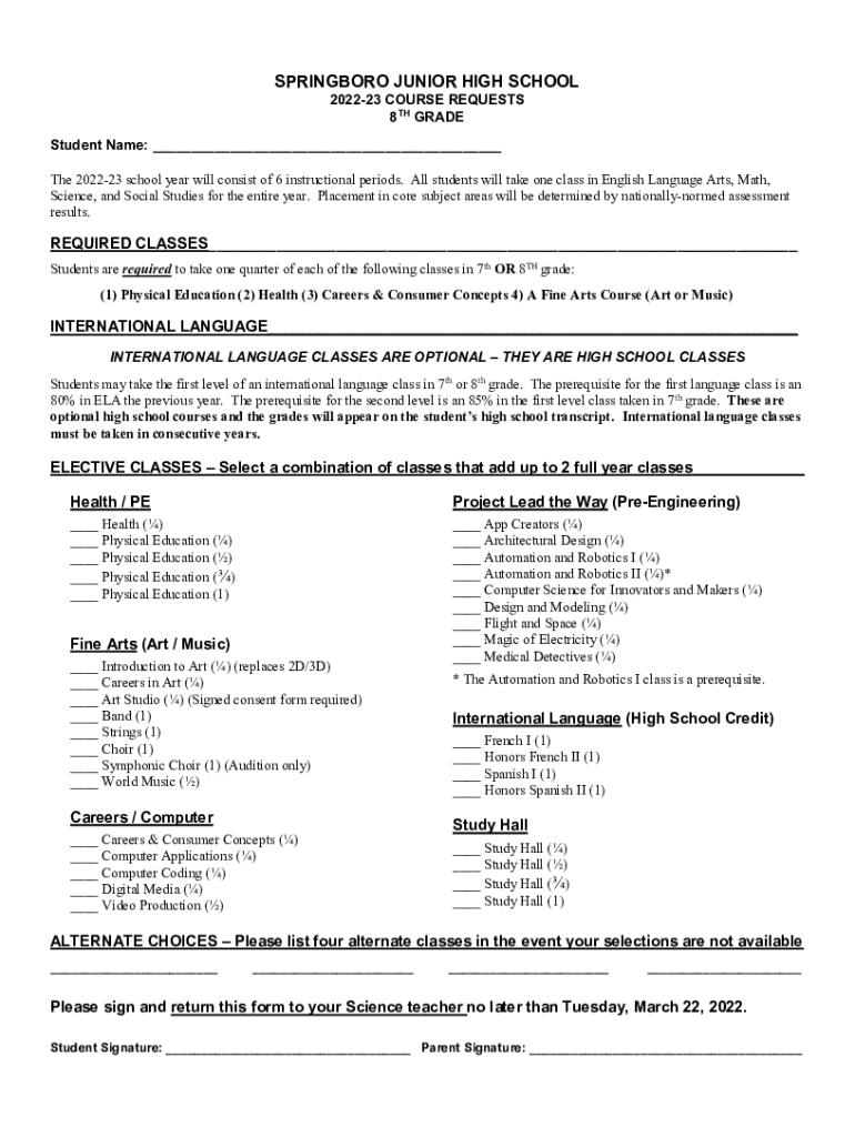 Fillable Online 8th grade scheduling sheet Fax Email Print - pdfFiller