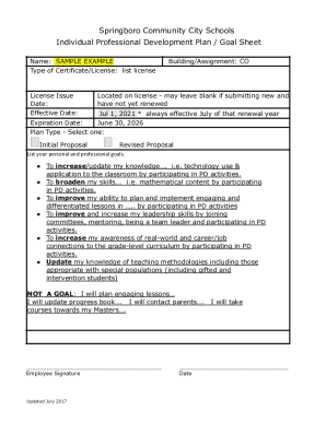 Fillable Online Individual Professional Development Plan / Goal Sheet ...