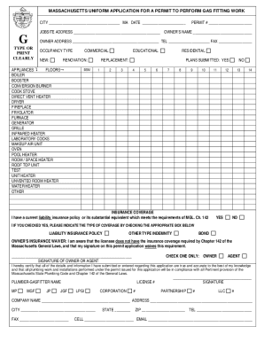 Fillable Online Massachusetts Uniform Application For Permit To Do Gas ...
