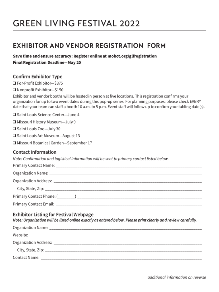 Fillable Online Exhibitor and Vendor Registration Form Fax Email Print ...
