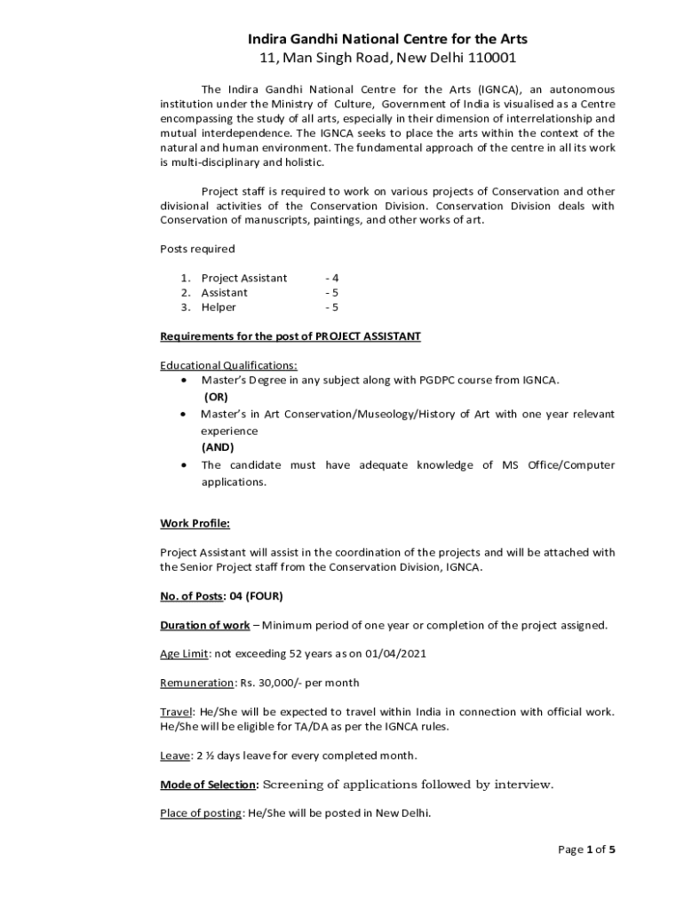 Fillable Online Indira Gandhi National Centre for the Arts 11, Man ...