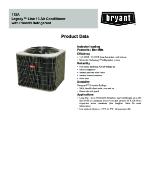 Fillable Online Legacy Line Single-Stage Air Conditioner 113A - Bryant ...