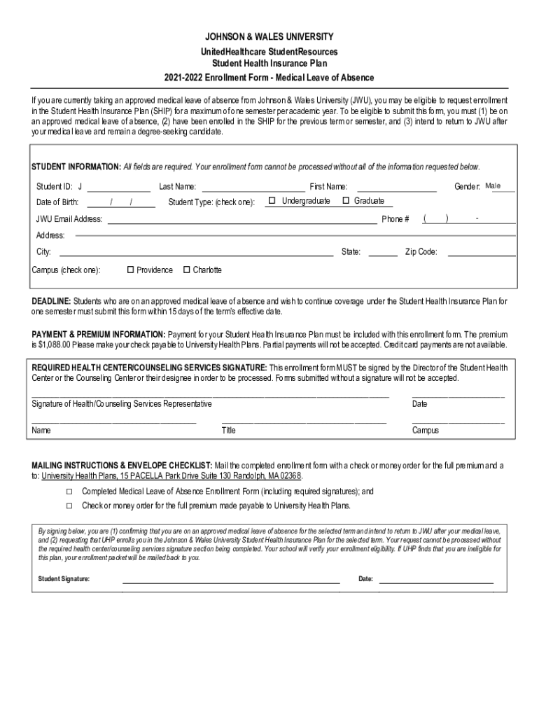 Fillable Online JWU 2122 - Medical Leave Enrollment Form Fax Email Print - pdfFiller