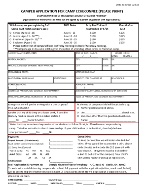 Fillable Online CAMPER APPLICATION FOR CAMP ECHECONNEE ( ... Fax Email ...